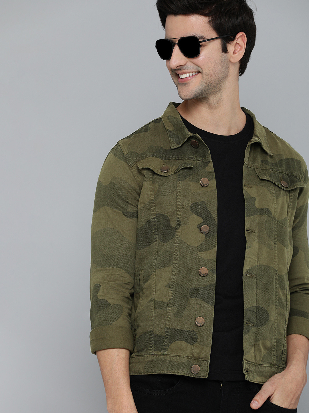 Buy HERE&NOW Men Green Camouflage Tailored Jacket - Jackets for Men ...