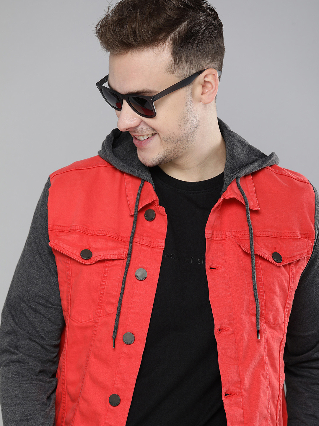 Buy HERE&NOW Men Coral Red Hooded Contrast Detail Jacket - Jackets for ...