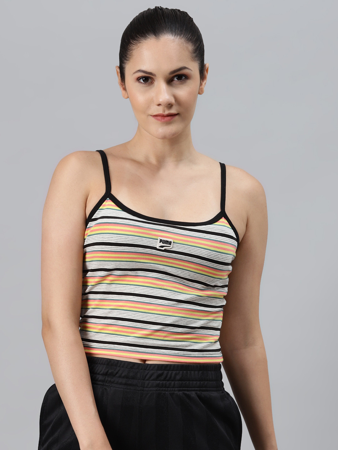 Buy Puma Yellow & White Striped Downtown Tank - Tops for Women 14280378 ...