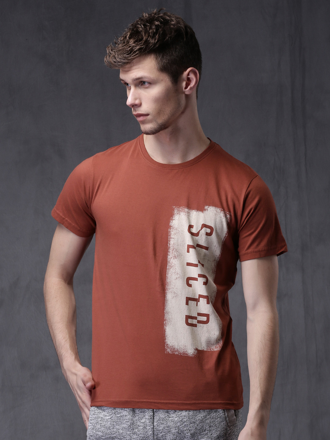 Buy WROGN Rust Orange Printed Slim Fit Pure Cotton T Shirt - Tshirts ...
