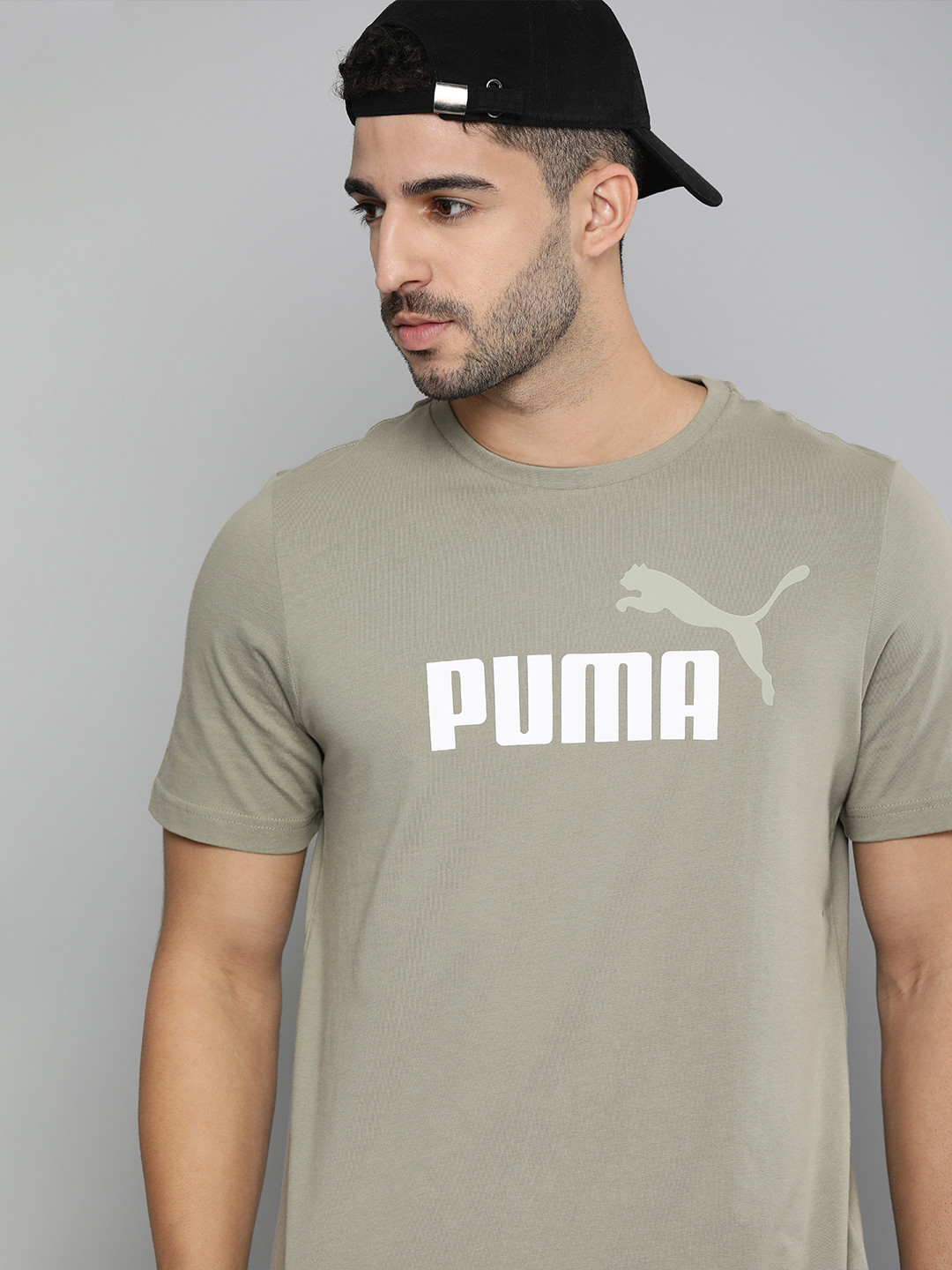 Buy Puma Men Grey Brand Logo ESS+ 2 Col Printed Pure Cotton T Shirt ...