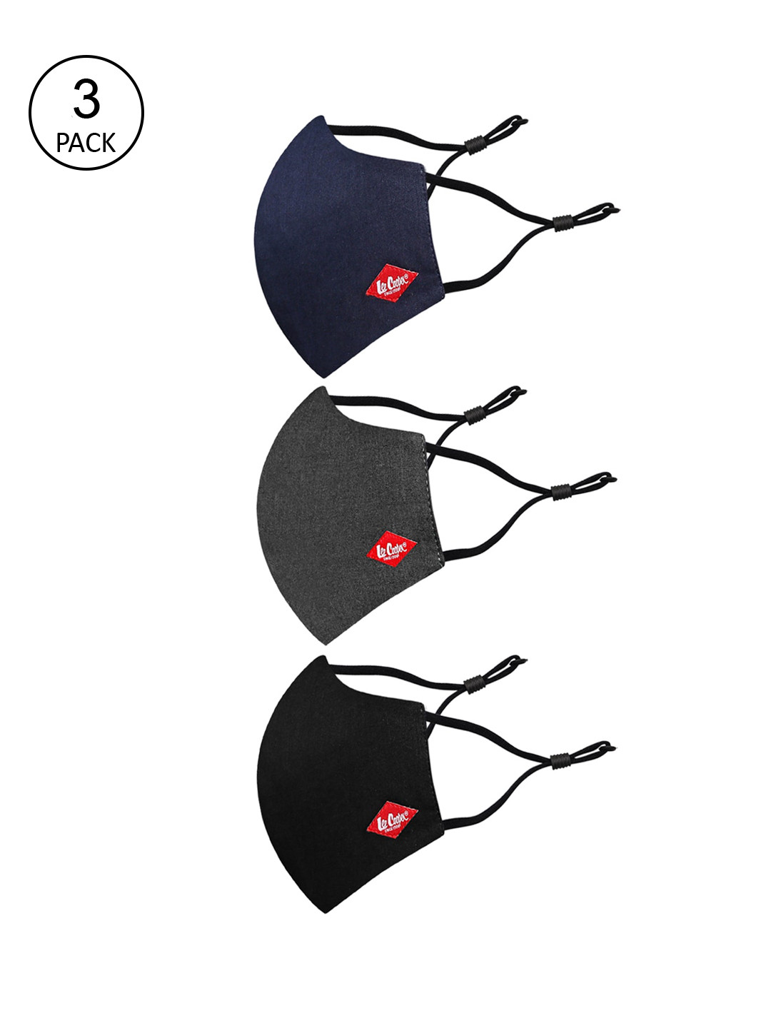 Buy Lee Cooper Unisex Pack Of 3 Solid 6 Ply Reusable Lightweight Cotton ...