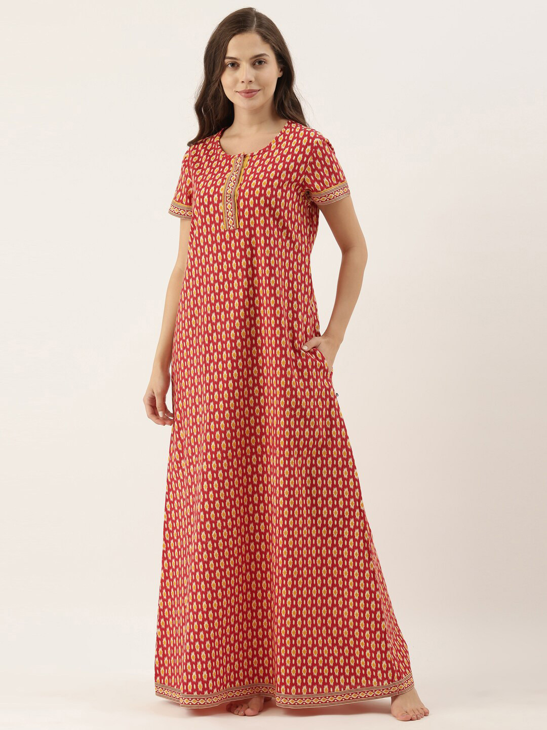 Buy Bannos Swagger Red Printed Maxi Nightdress - Nightdress for Women ...