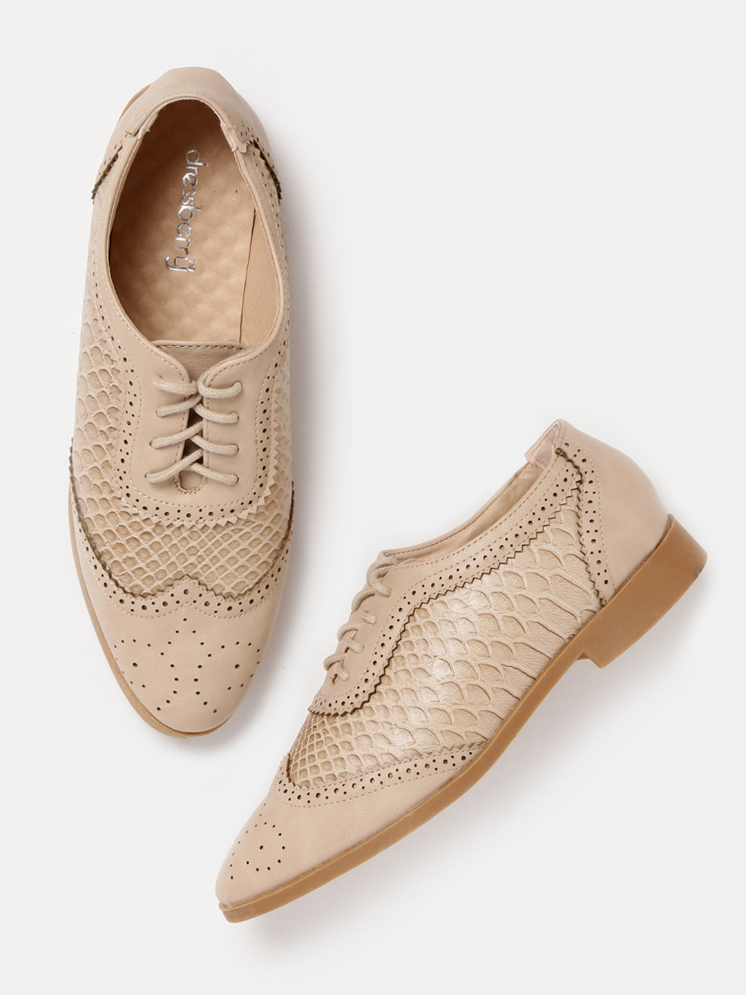 Buy DressBerry Women Beige Snakeskin Texture Brogue Shoes - Casual ...
