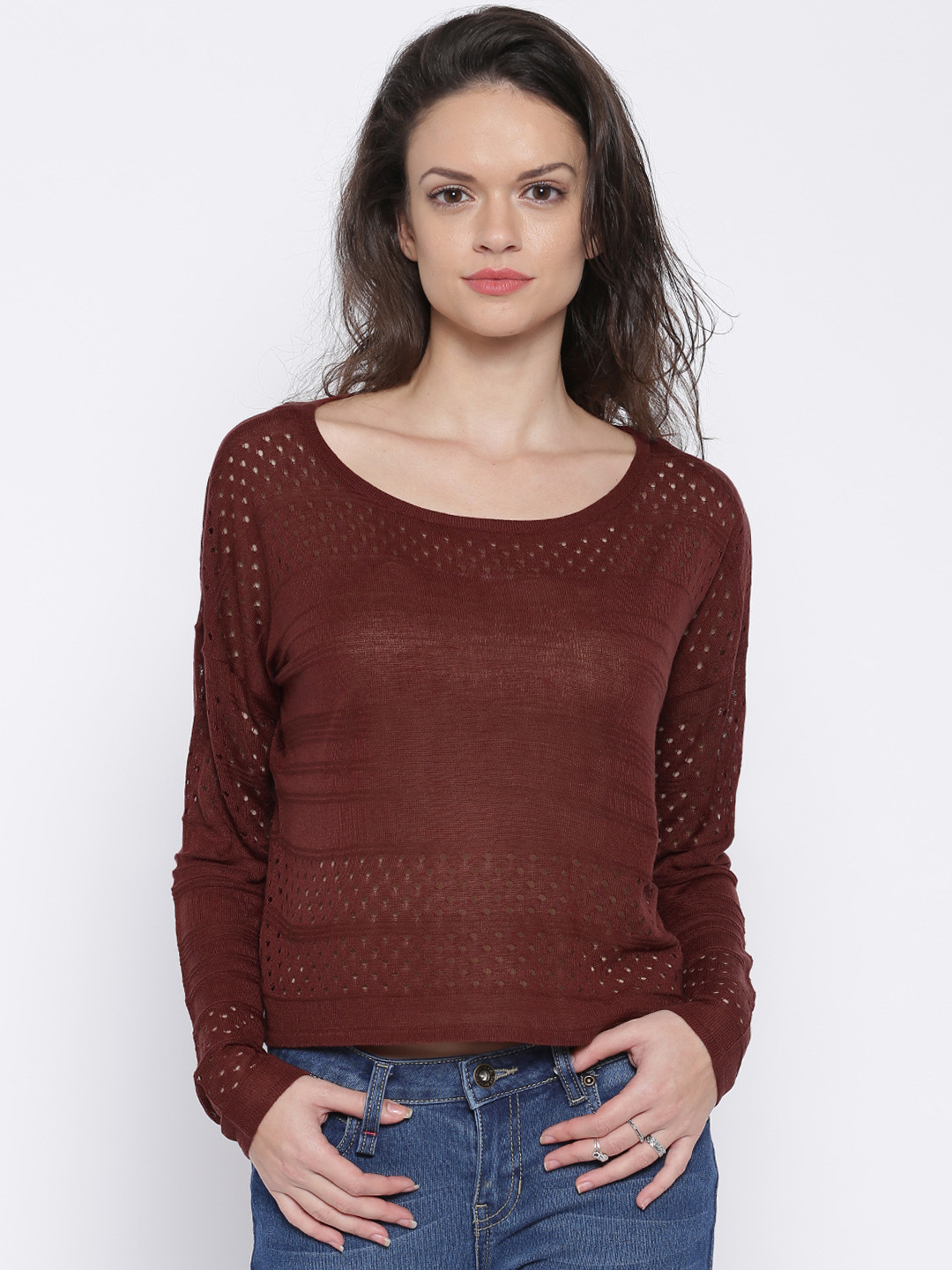 Buy ONLY Brown Cut Out Sheer Top - Tops for Women 1429587 | Myntra