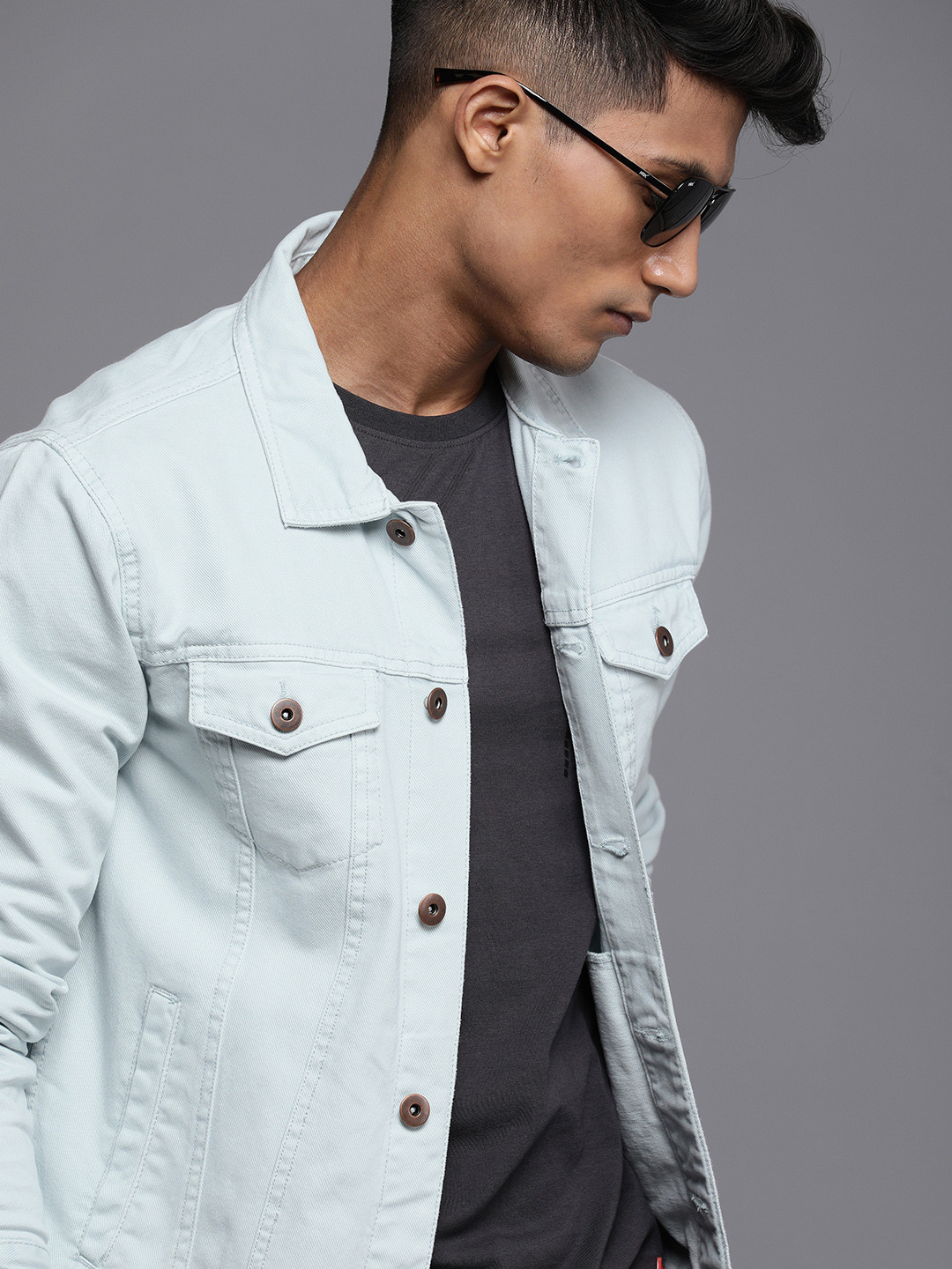 Buy WROGN Men Blue Solid Denim Jacket - Jackets for Men 14296074 | Myntra