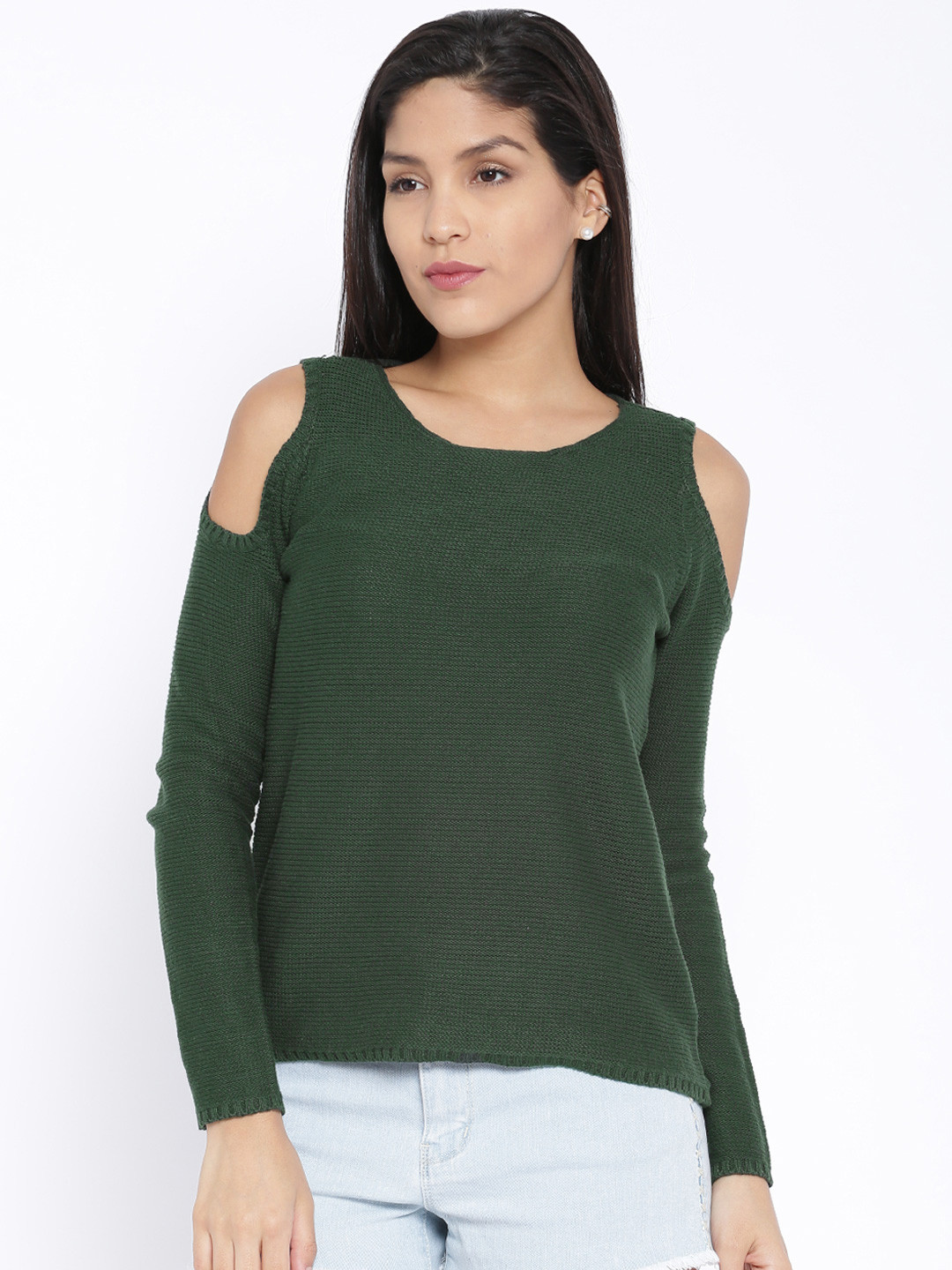 Buy Only Women Green Cold Shoulder Top Tops For Women 1429720 Myntra