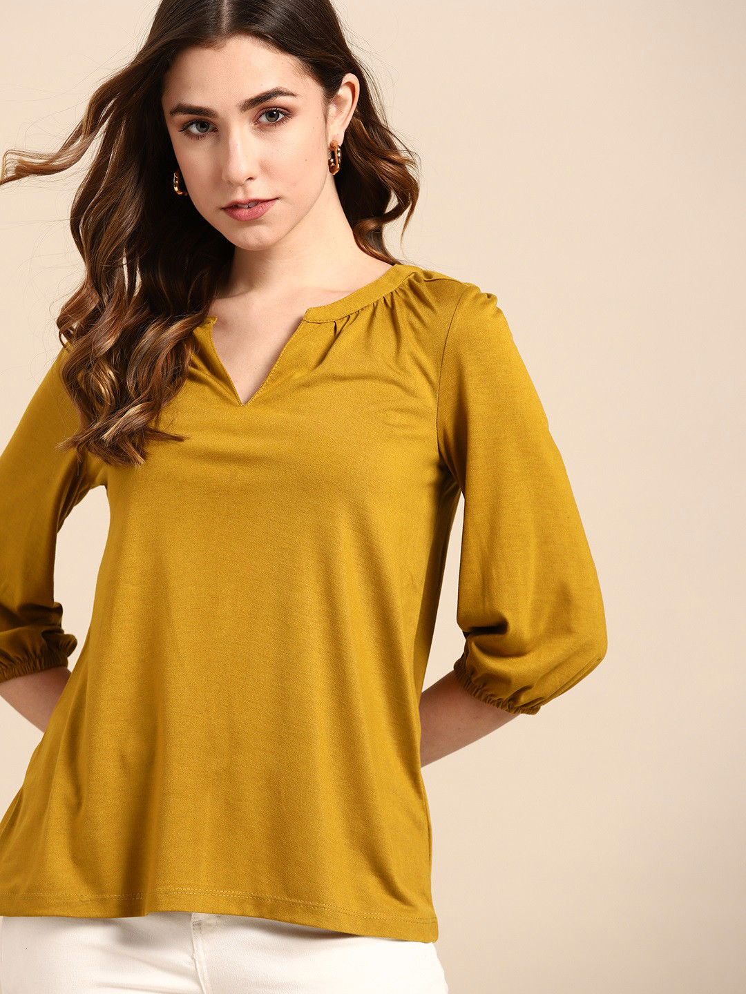 Buy All About You Women Mustard Yellow Solid Knitted Regular Top - Tops ...
