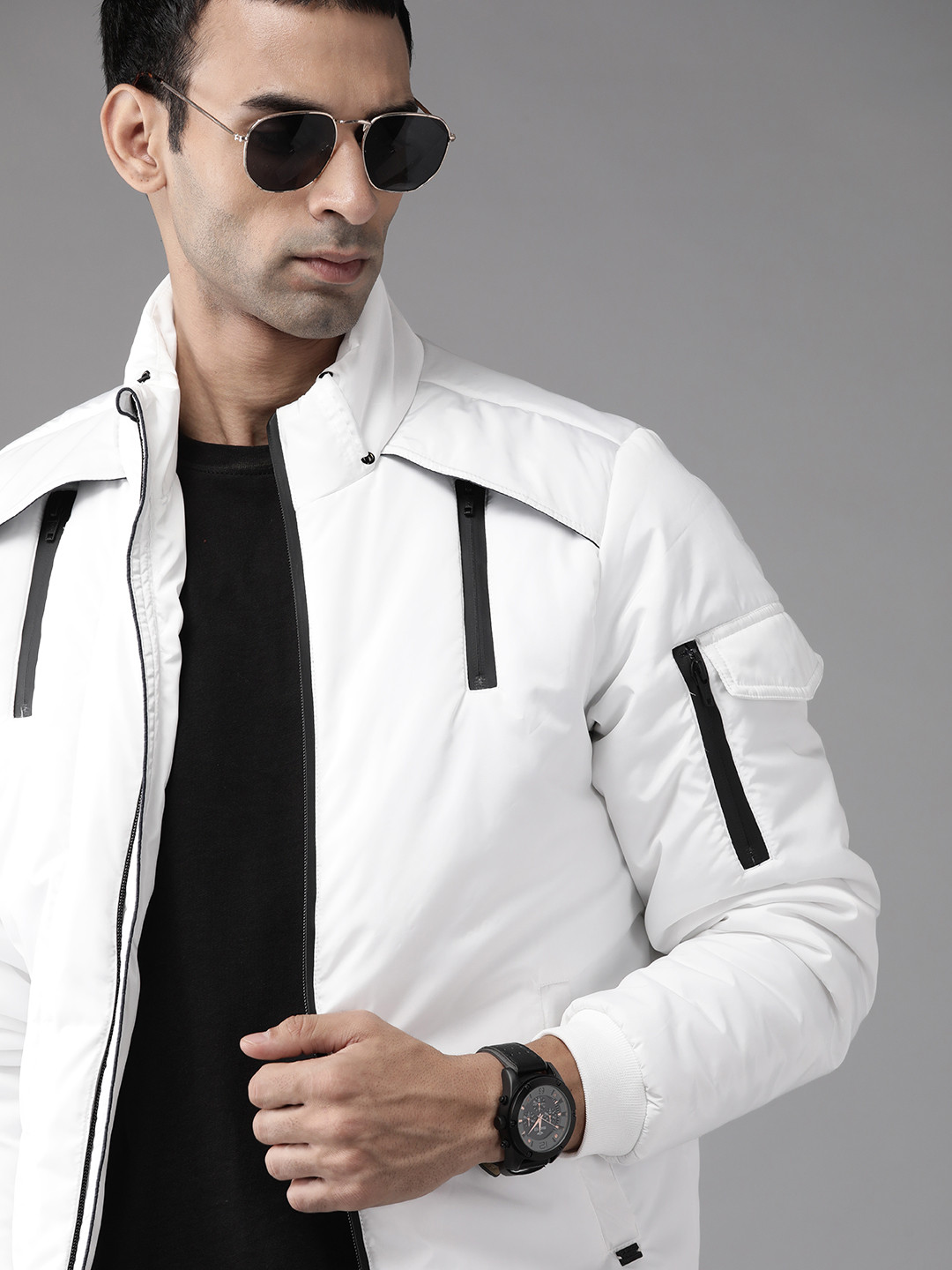 Buy Roadster Men White Solid Padded Jacket - Jackets for Men 14306200 ...
