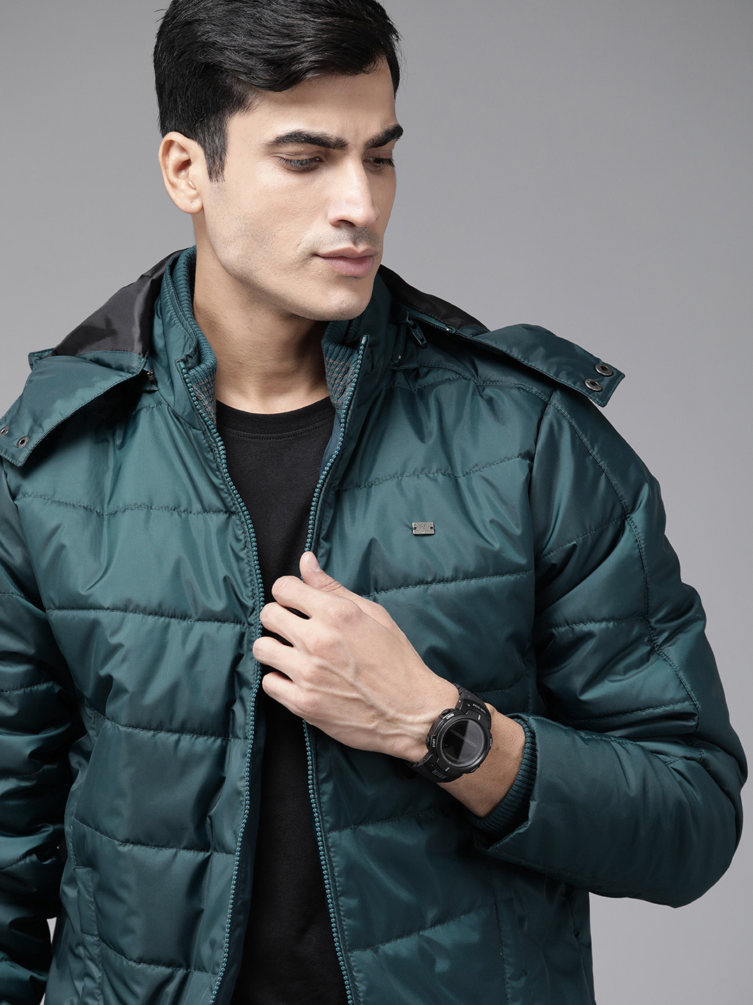 Buy Roadster Men Teal Blue Hooded Regular Padded Jacket - Jackets for ...
