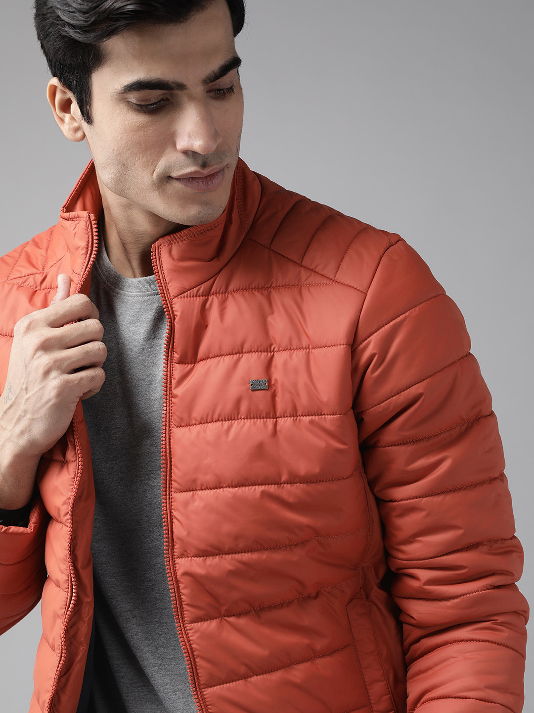 Buy Roadster Men Rust Red Solid Padded Jacket - Jackets for Men ...