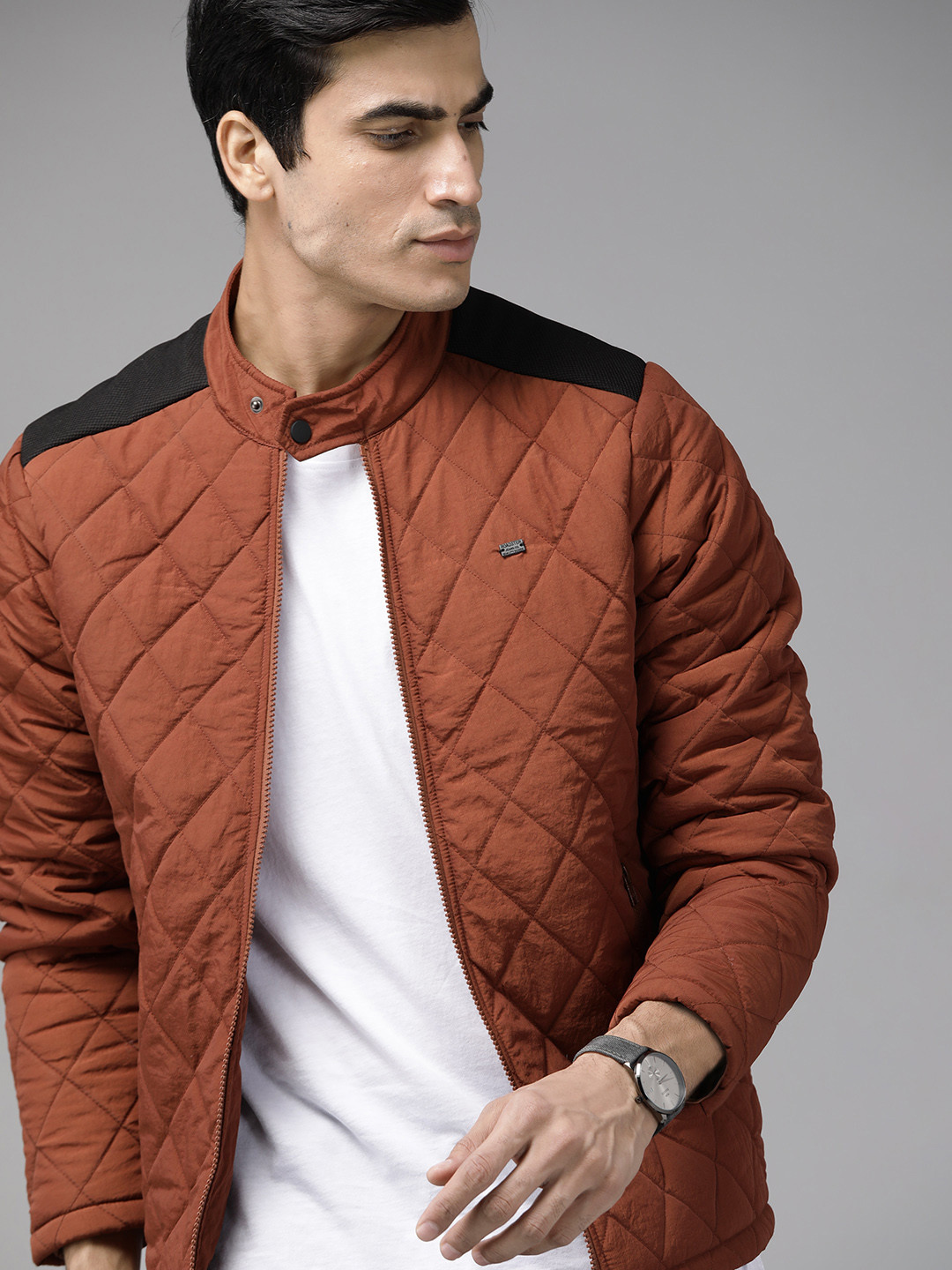 Buy Roadster Men Rust Brown Checked Puffer Jacket - Jackets for Men ...