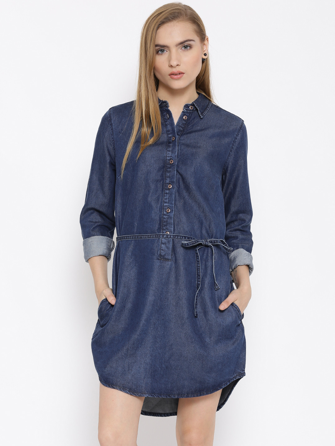 Buy ONLY Women Blue Denim Shirt Dress - Dresses for Women 1430800 | Myntra