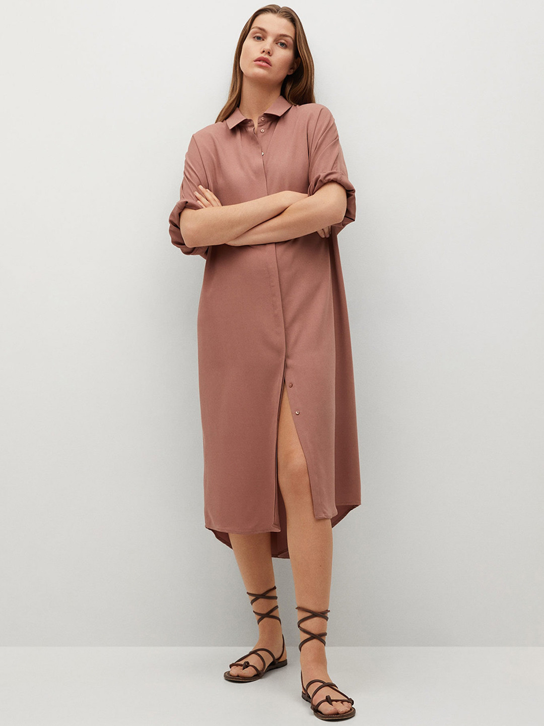 Buy MANGO Women Rust Red Shirt Midi Dress - Dresses for Women 14309580 ...