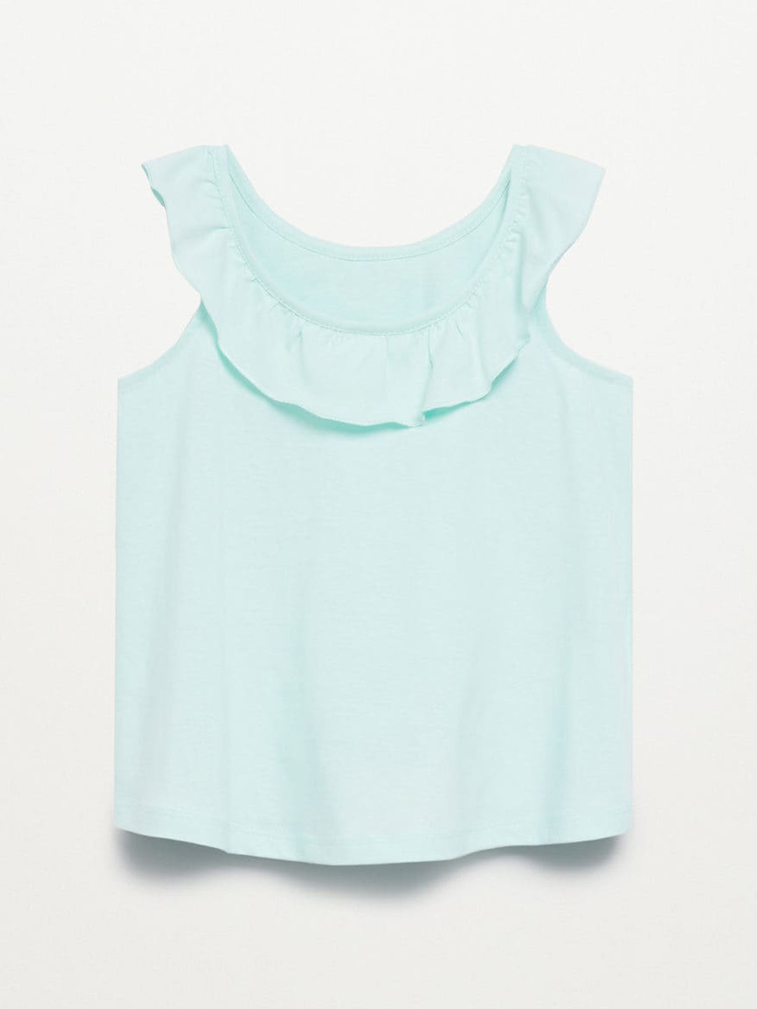 Buy Mango Kids Blue Solid Pure Cotton Sustainable Flared Sleeves Top ...