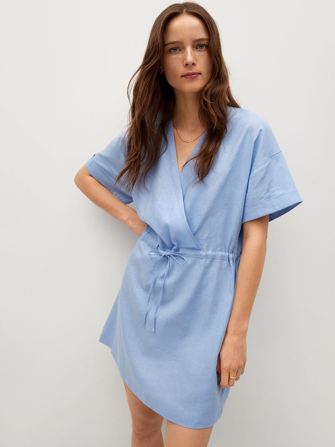 Buy MANGO Women Blue Sustainable Wrap Dress - Dresses for Women ...