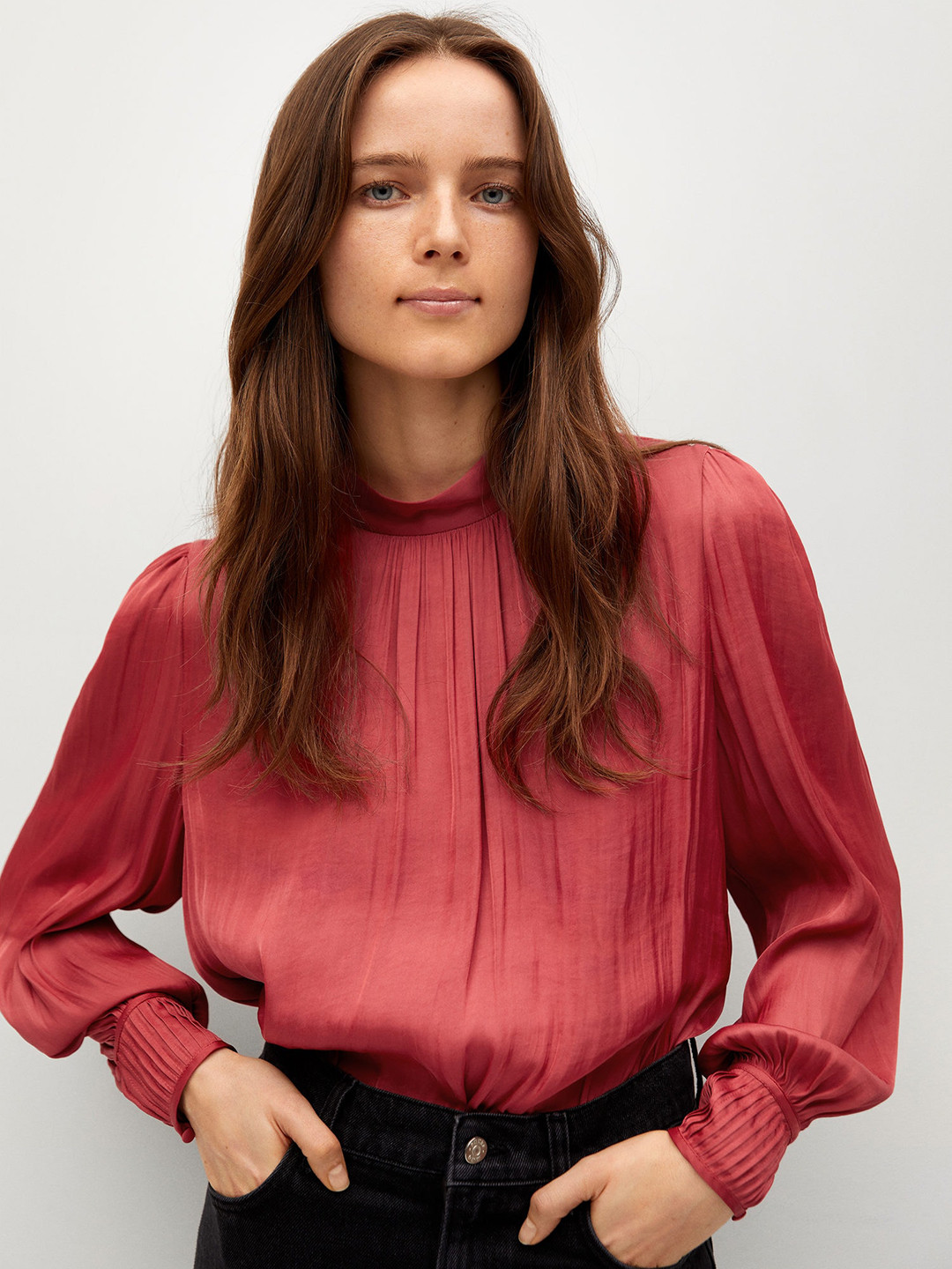 Buy MANGO Women Red Solid Satin Finish Top - Tops for Women 14309890 ...