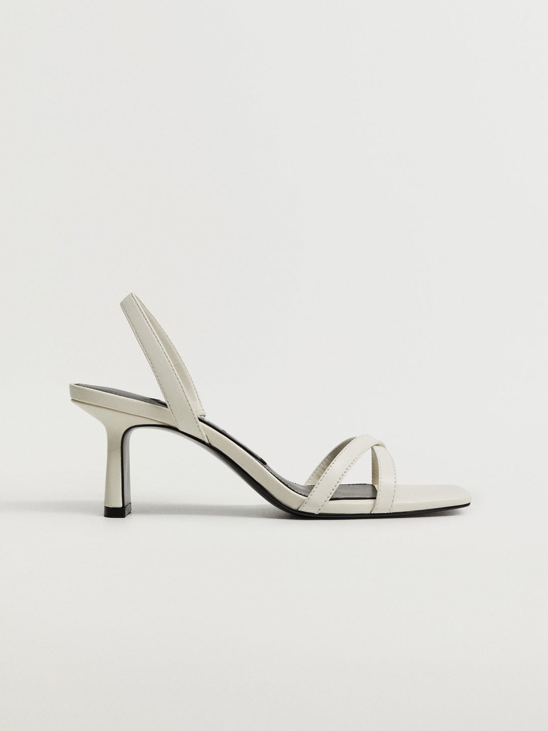 Buy MANGO Women Off White Leather Solid Heels - Heels for Women ...