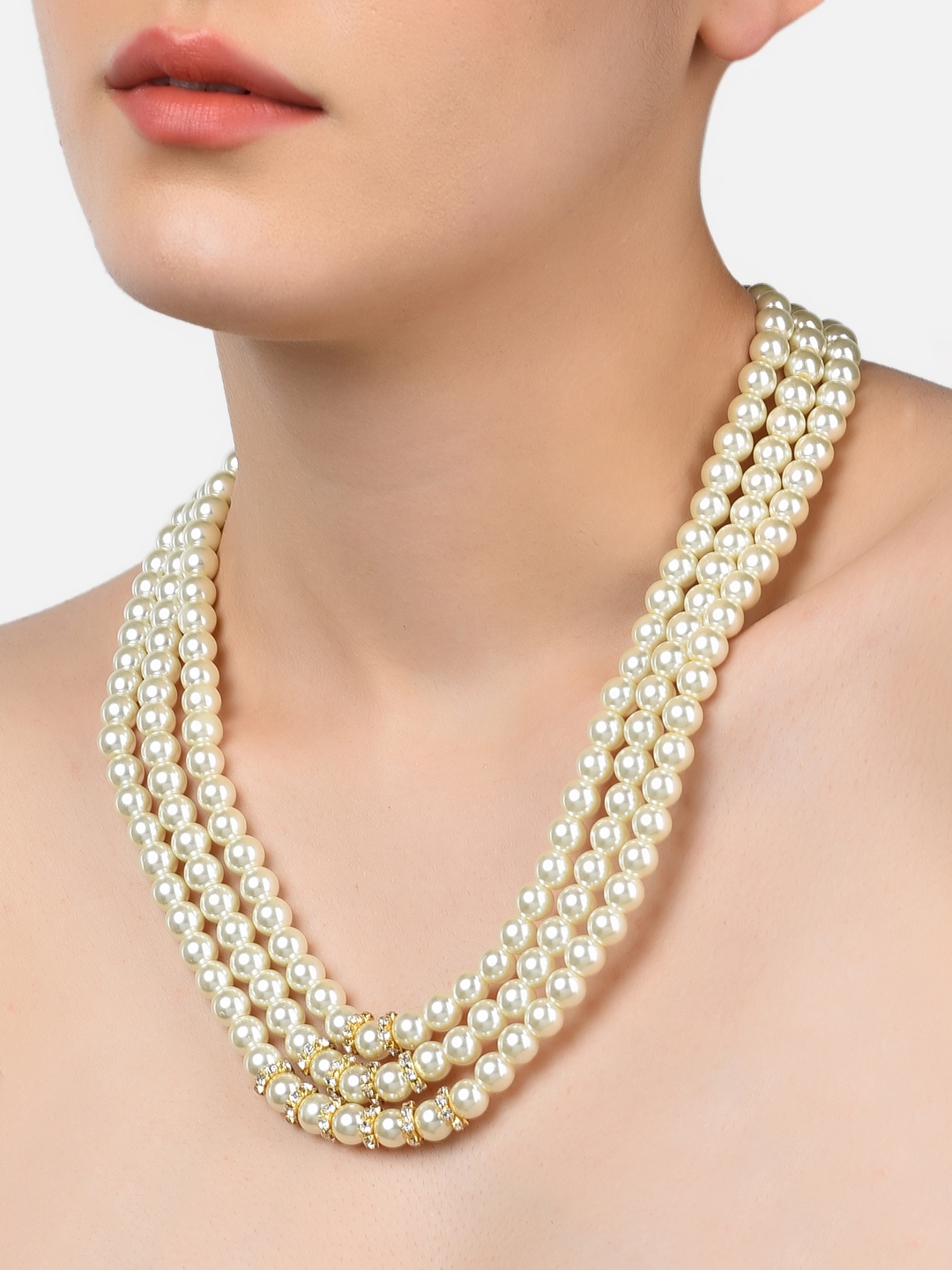 Buy Zaveri Pearls White Gold Plated Pearls Layered Necklace Necklace