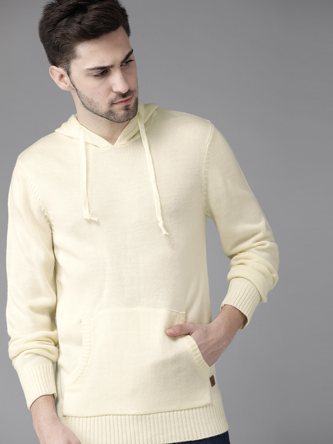 Buy Roadster Men Cream Colored Solid Pullover Sweater - Sweaters for ...