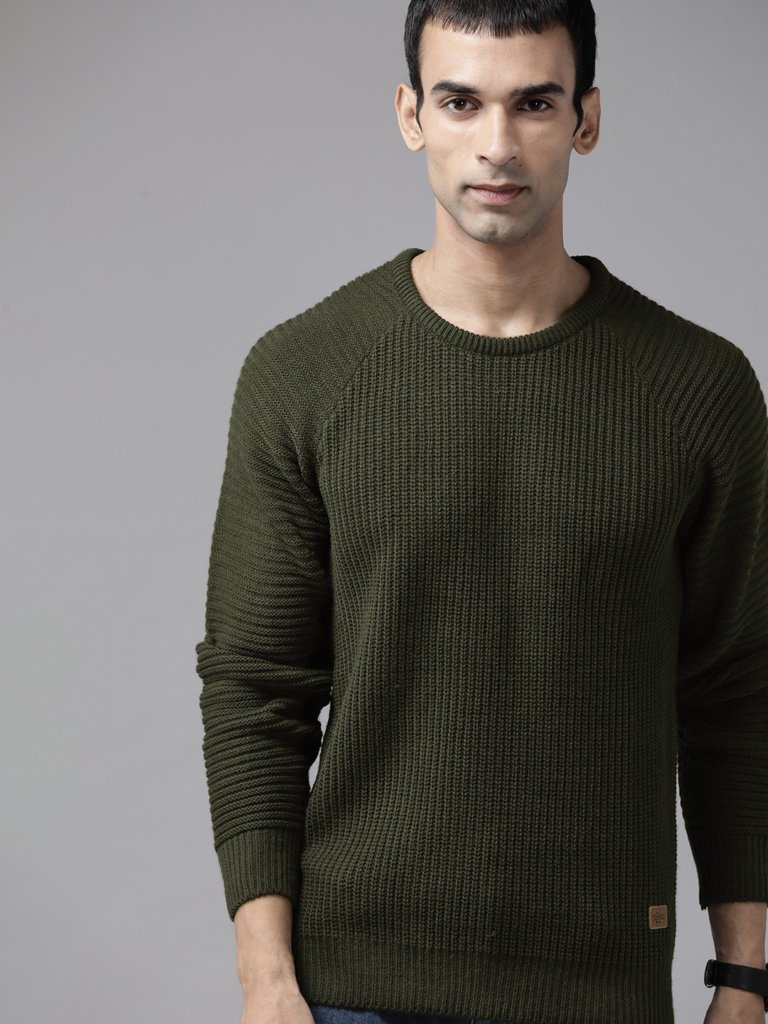 Buy Roadster Men Olive Green Ribbed Pullover - Sweaters for Men ...