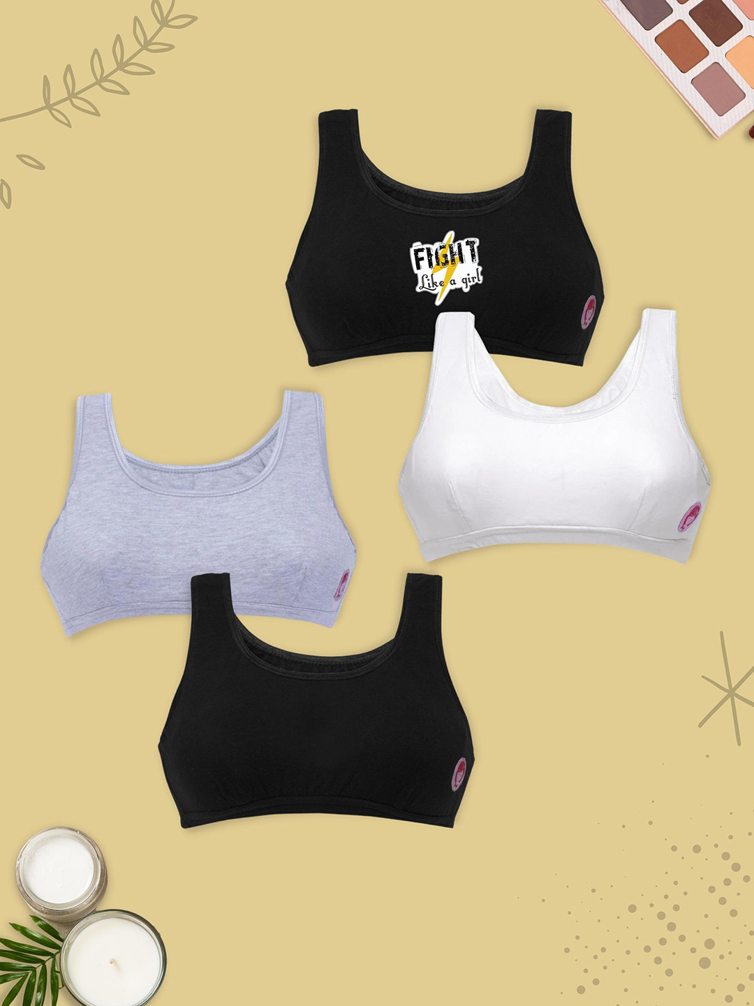 Buy Girls Pack Of 4 Double Layer Premium Cotton Non Wired Non Padded ...