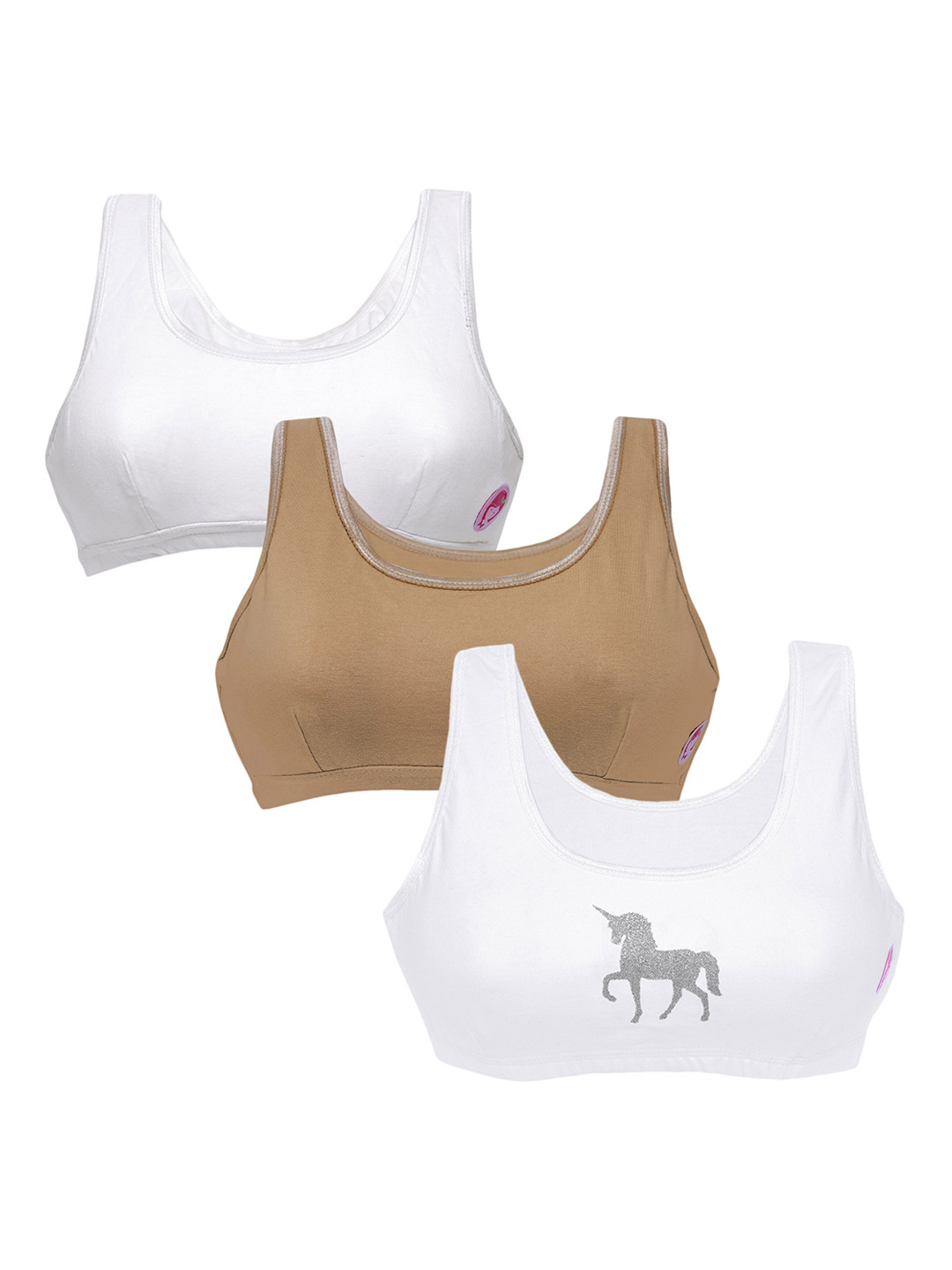 Buy Girls Pack Of 3 Double Layer Premium Cotton Non Wired Non Padded ...