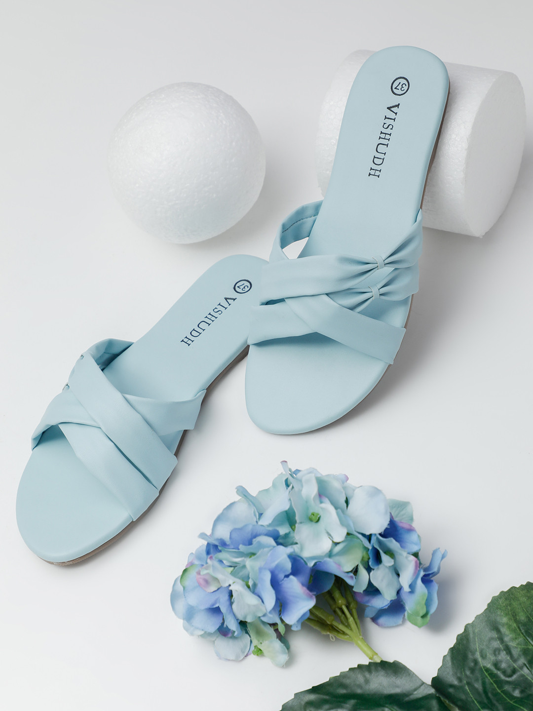 Buy Vishudh Women Turquoise Blue Open Toe Flats - Flats for Women ...