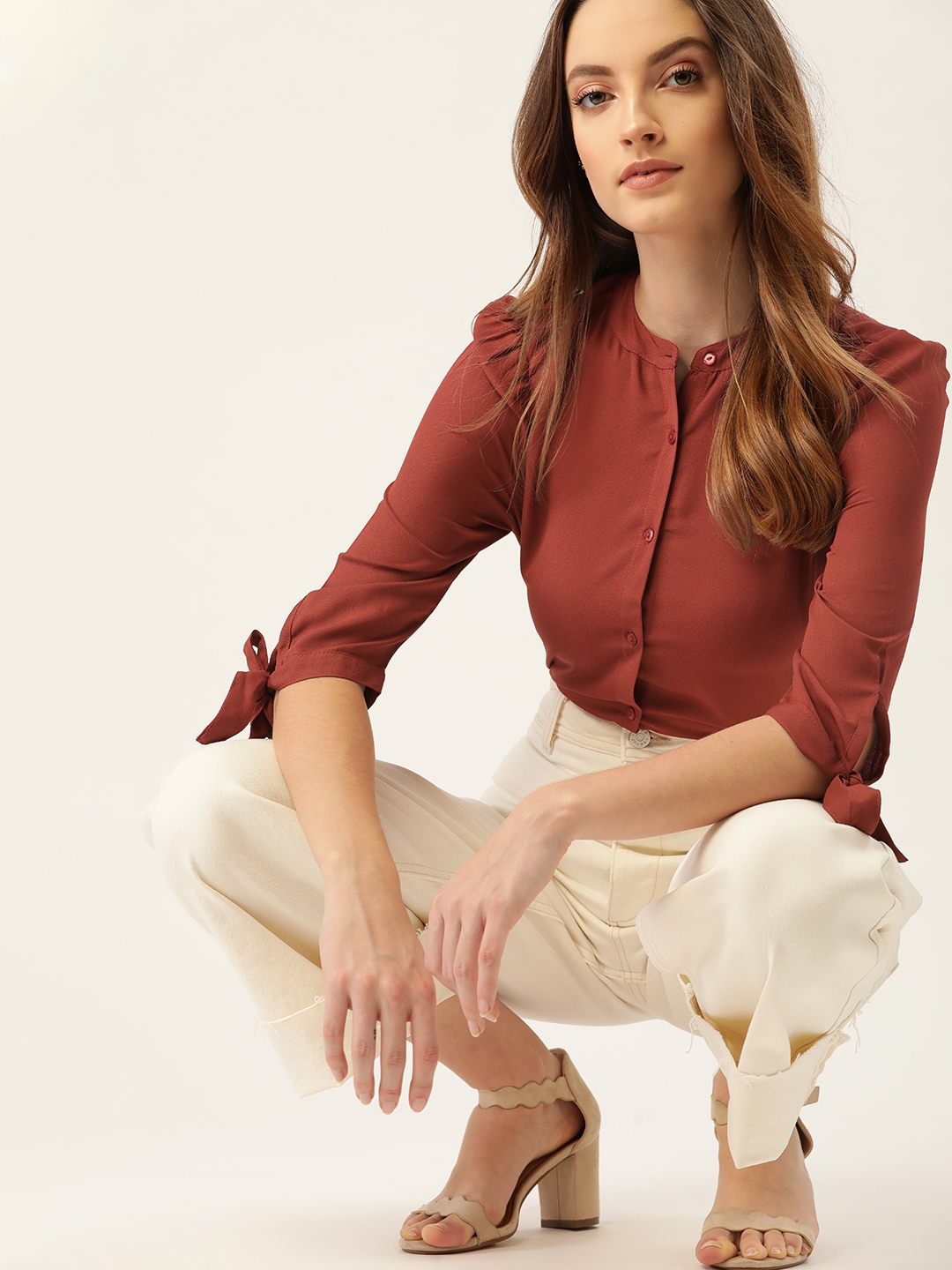 Buy Dressberry Women Rust Brown Opaque Casual Shirt Shirts For Women
