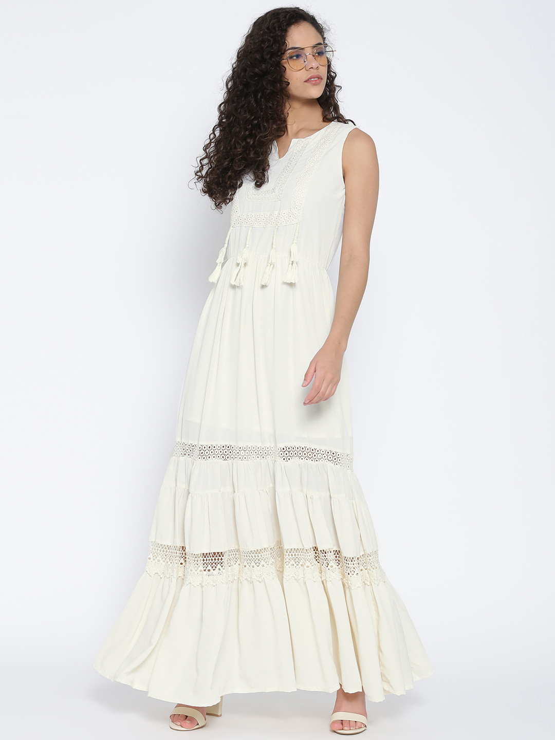 Buy Tokyo Talkies Off White Polyester Maxi Dress - Dresses for Women ...