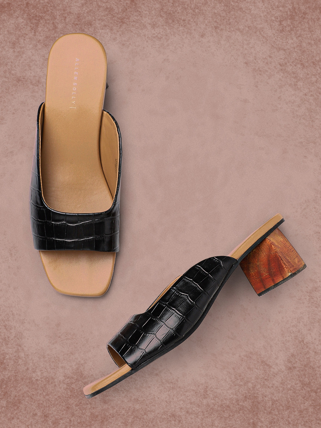 Buy Allen Solly Black Croc Textured Block Heels - Heels for Women ...