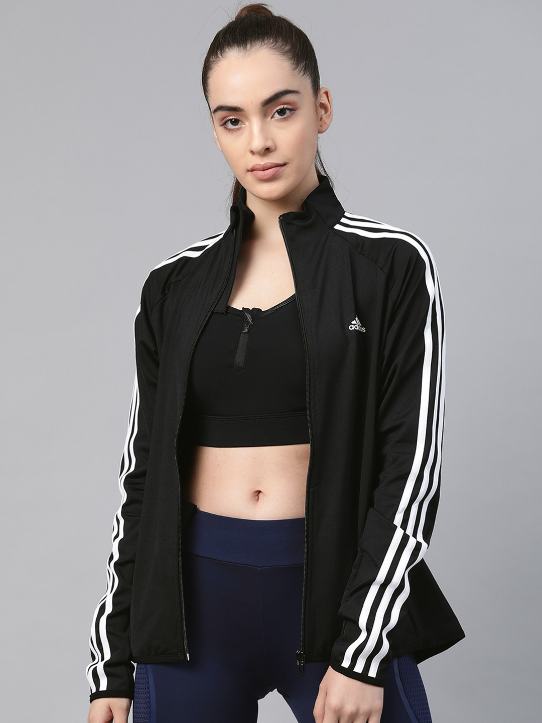 Buy ADIDAS Women Black White 3 Stripes TJ Training Jacket - Jackets for ...