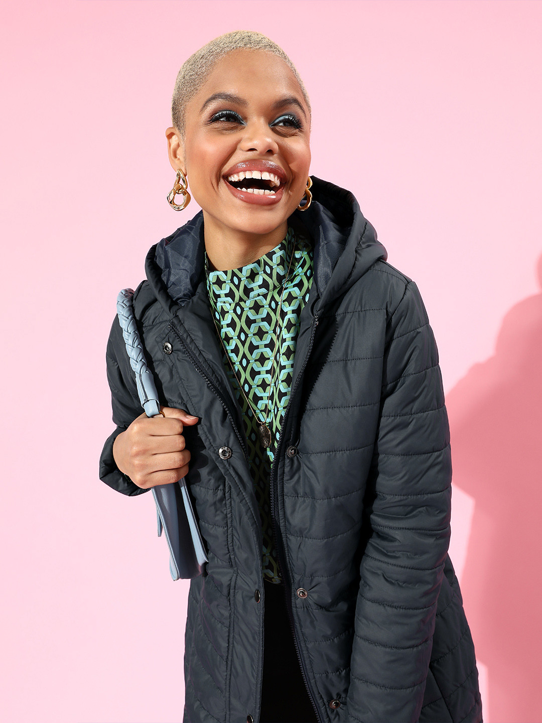 Buy Her By Invictus Women Deep Navy Blue Solid Comfort Quilt Jacket ...