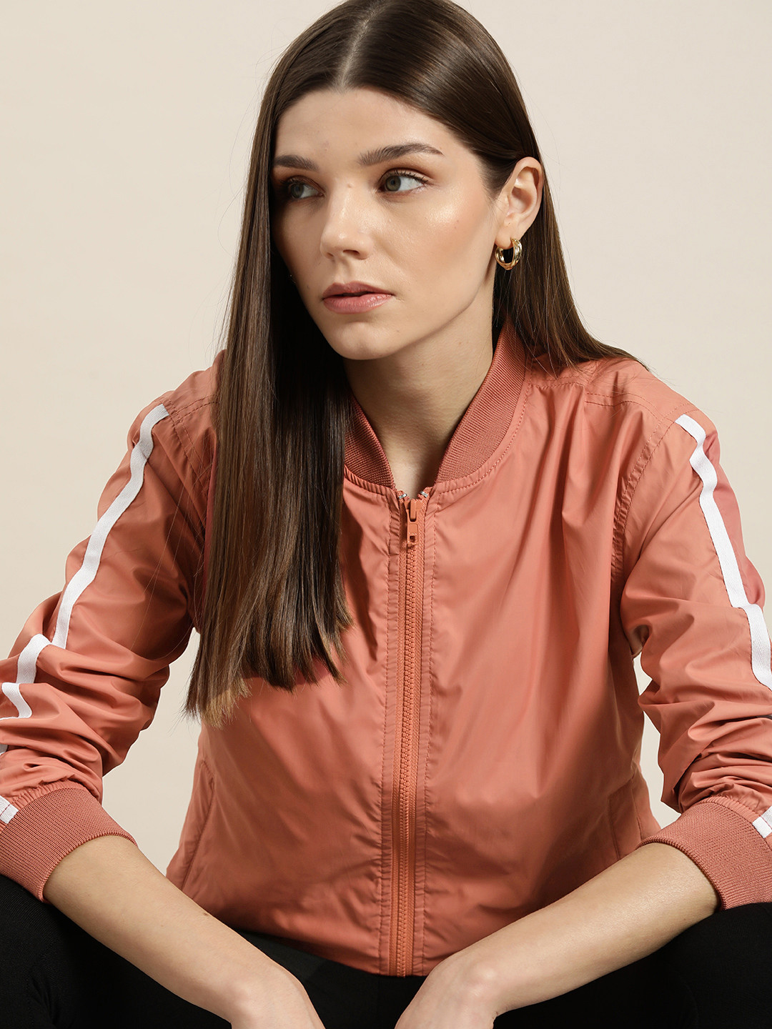 Buy Her By Invictus Women Dusty Pink Solid Bomber Jacket - Jackets for ...