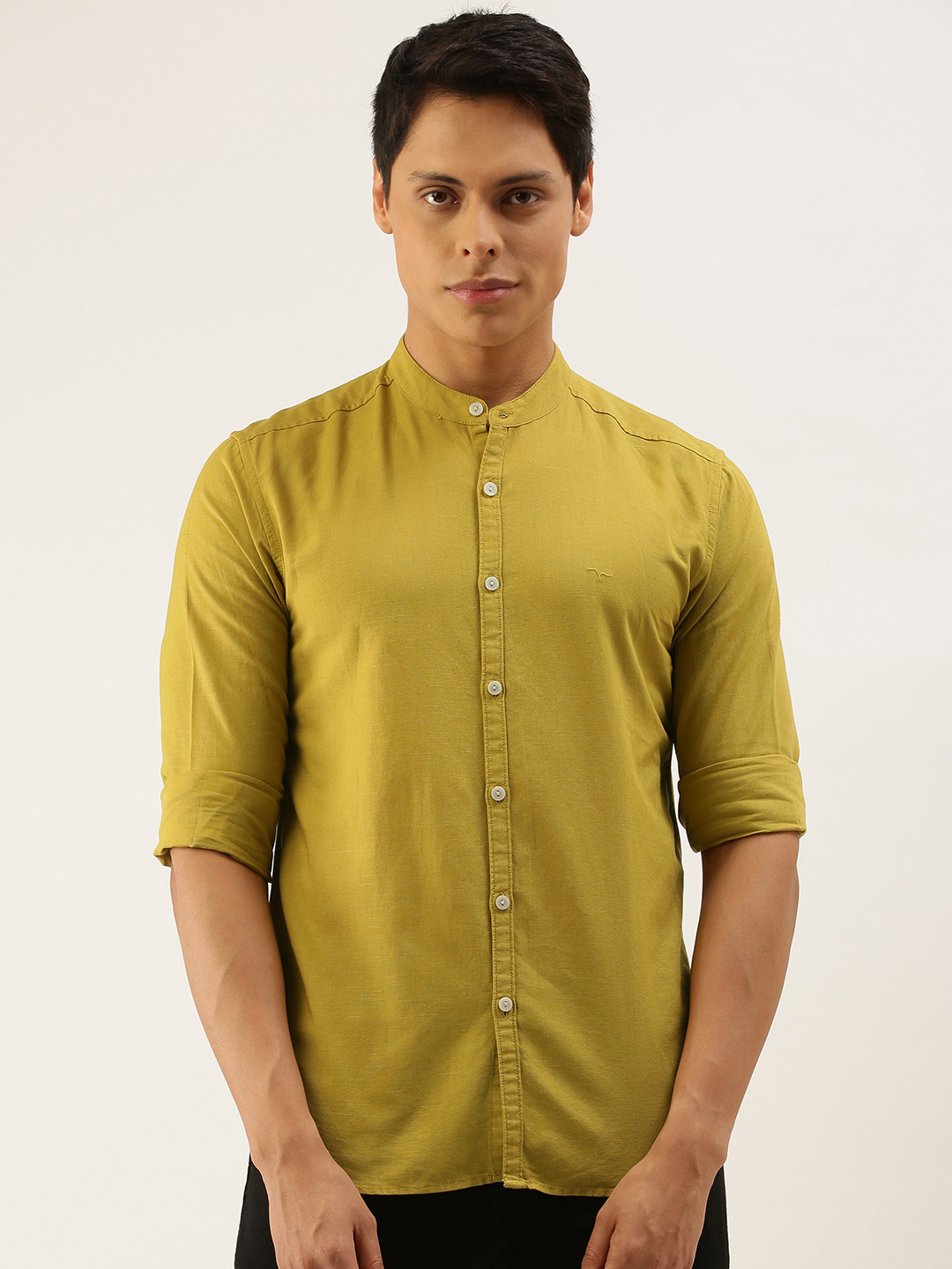 Buy Flying Machine Men Mustard Yellow Solid Slim Fit Casual Shirt ...