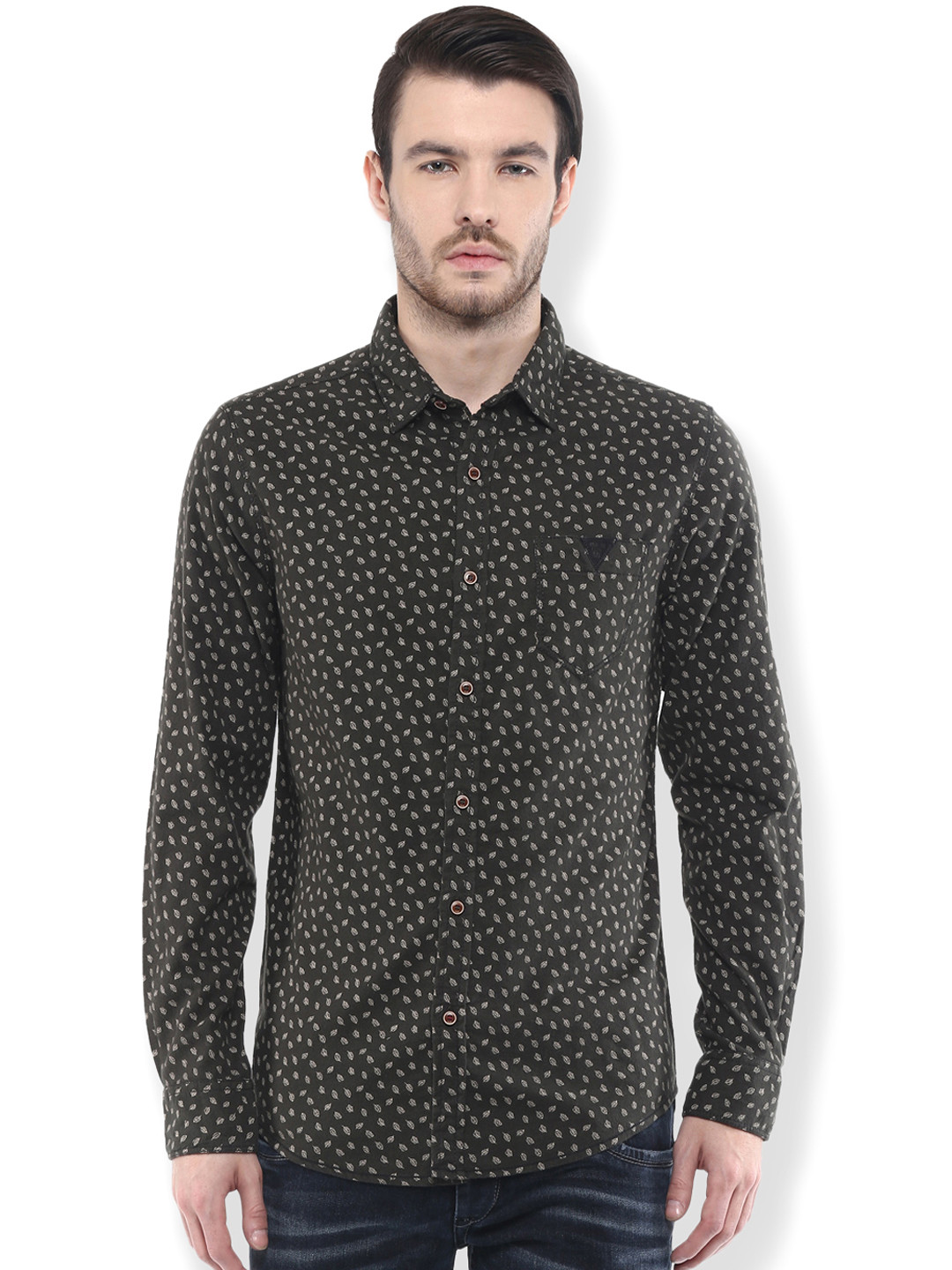 Buy Mufti Olive Green Printed Slim Fit Casual Shirt - Shirts for Men ...
