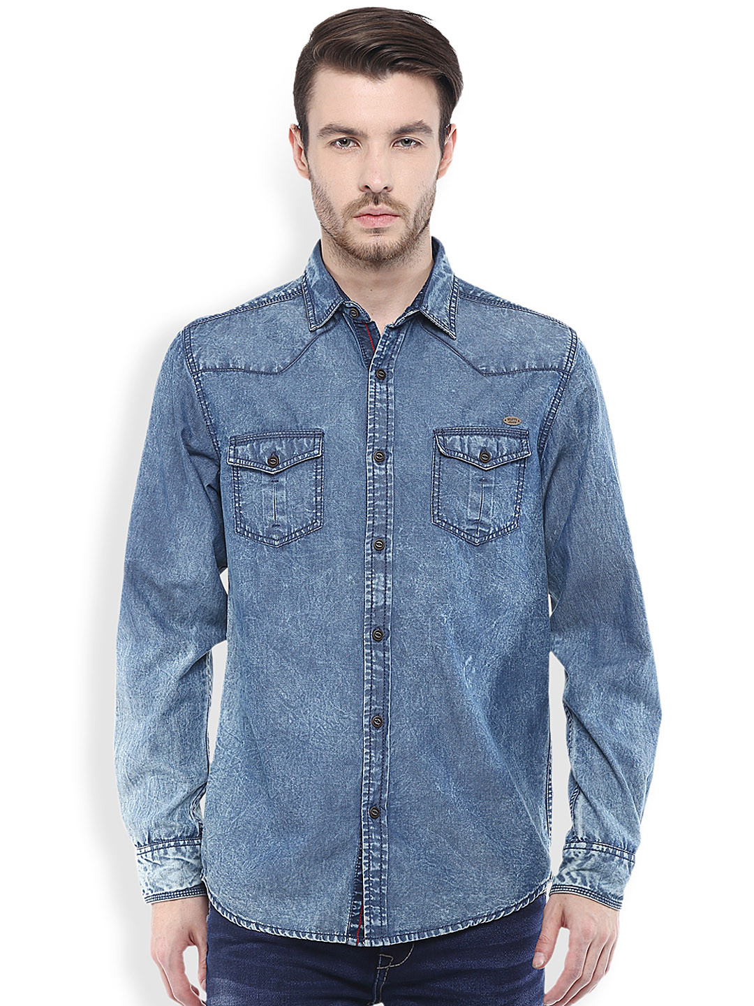Buy Mufti Blue Denim Slim Fit Casual Shirt - Shirts for Men 1435432 ...