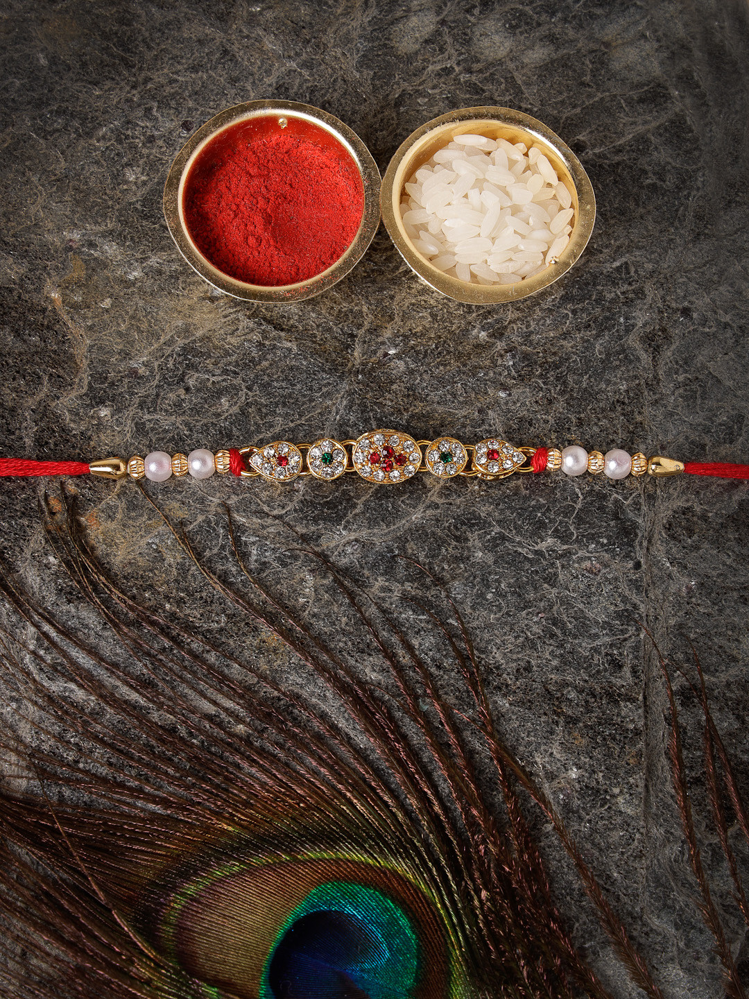Buy Sukkhi Rakhi Men Gold Plated Red & White Stone Studded & Beaded ...