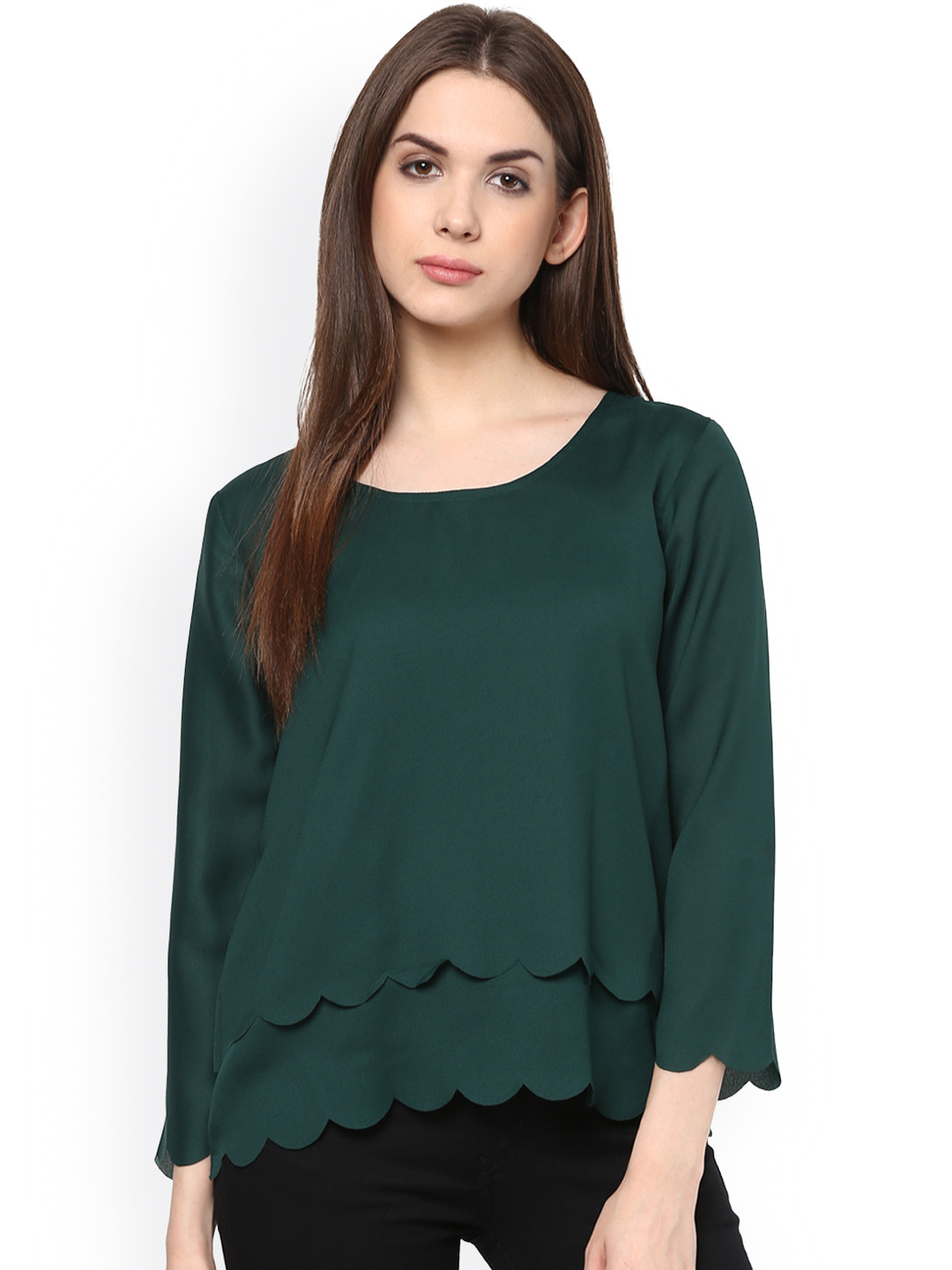 Buy RARE Green Georgette Layered Top - Tops for Women 1437324 | Myntra
