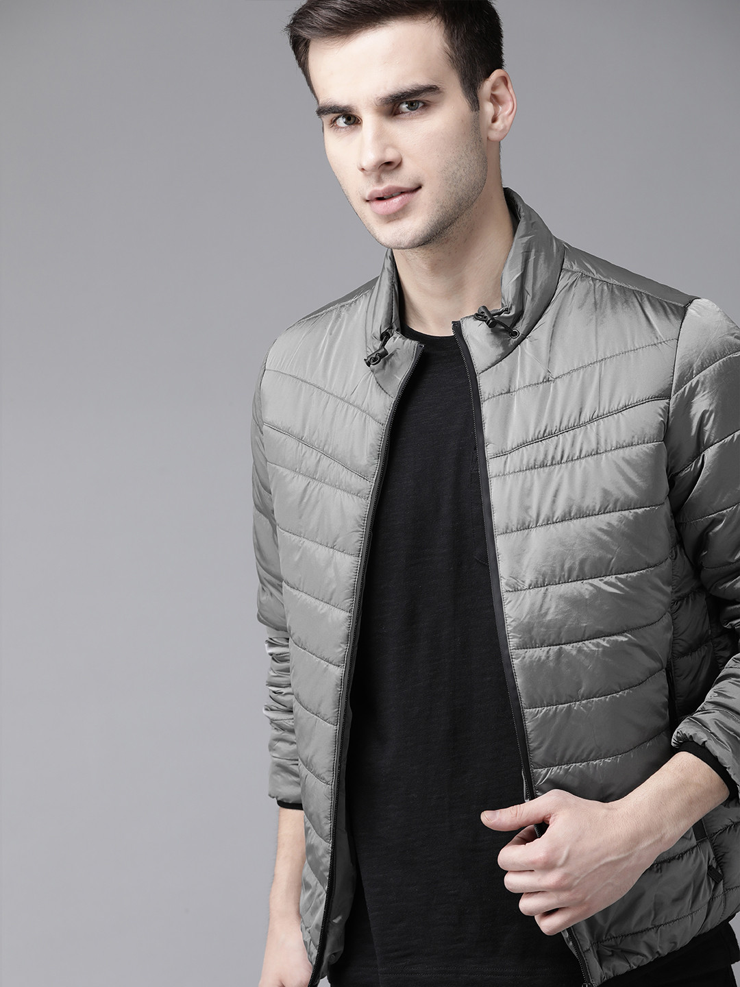 Buy Roadster Men Grey Solid Padded Jacket - Jackets for Men 14373734 ...
