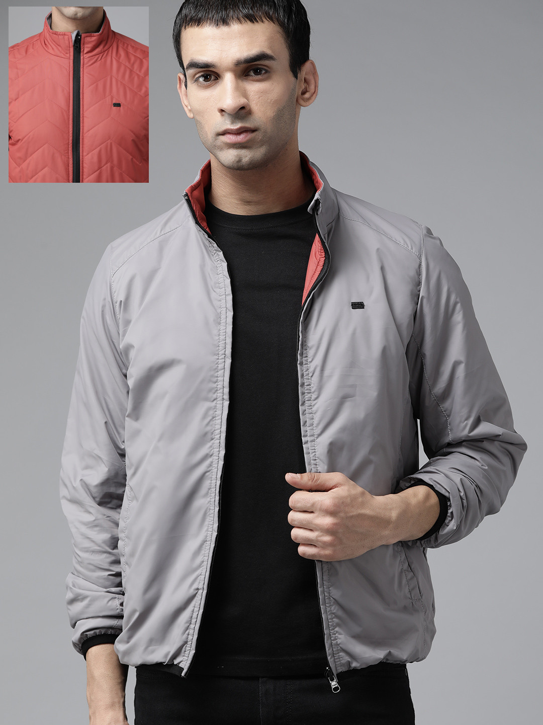 Buy Roadster Men Rust Grey Reversible Padded Jacket - Jackets for Men ...