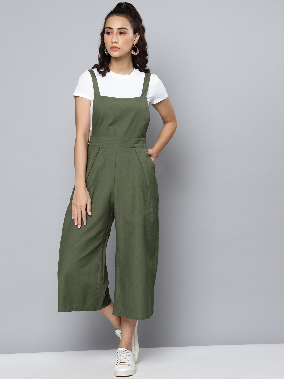 Buy SCOPU Women Olive Green Solid Dungaree - Dungarees for Women ...