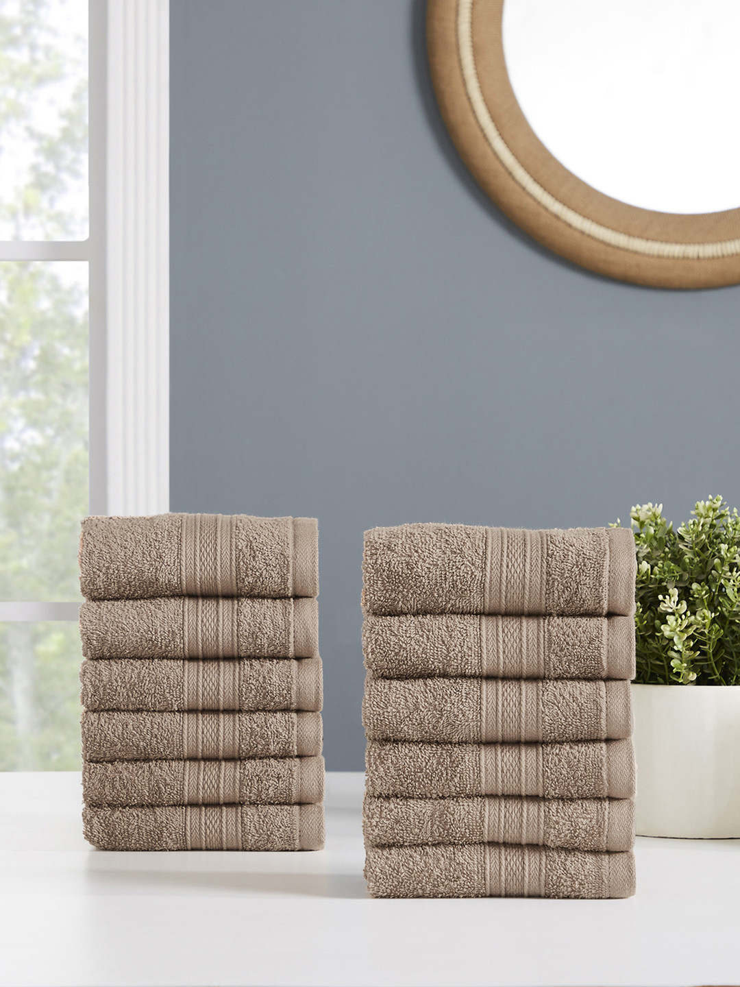 Buy MYTRIDENT 12 Piece Face Towel Set Brown Soft And Plush 100% Cotton ...