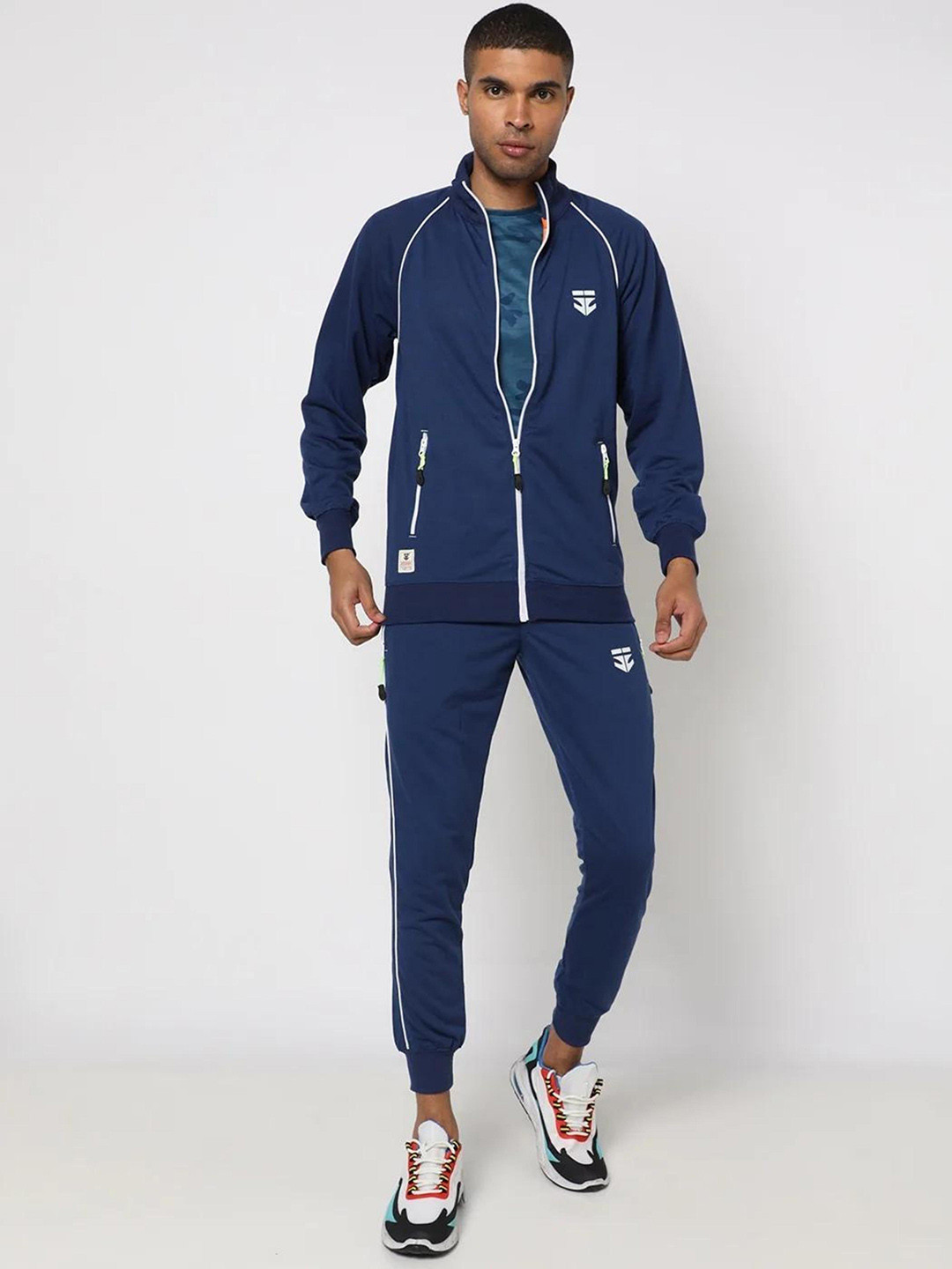 Buy Sports52 Wear Men Blue Brand Logo Printed Pure Cotton Tracksuit ...