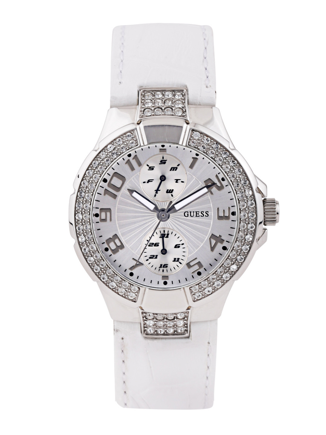 Buy GUESS Women Silver Toned Stone Studded Dial Watch W11607L1 ...
