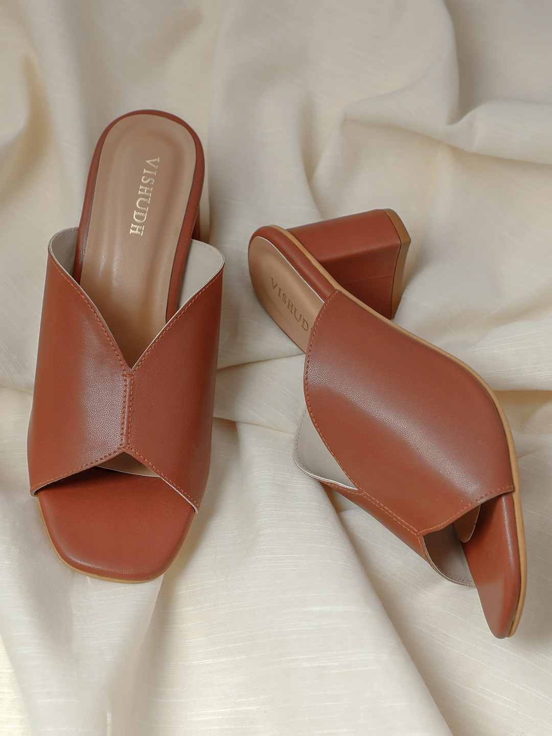 Buy Vishudh Women Brown Solid Mules - Heels for Women 14379334 | Myntra