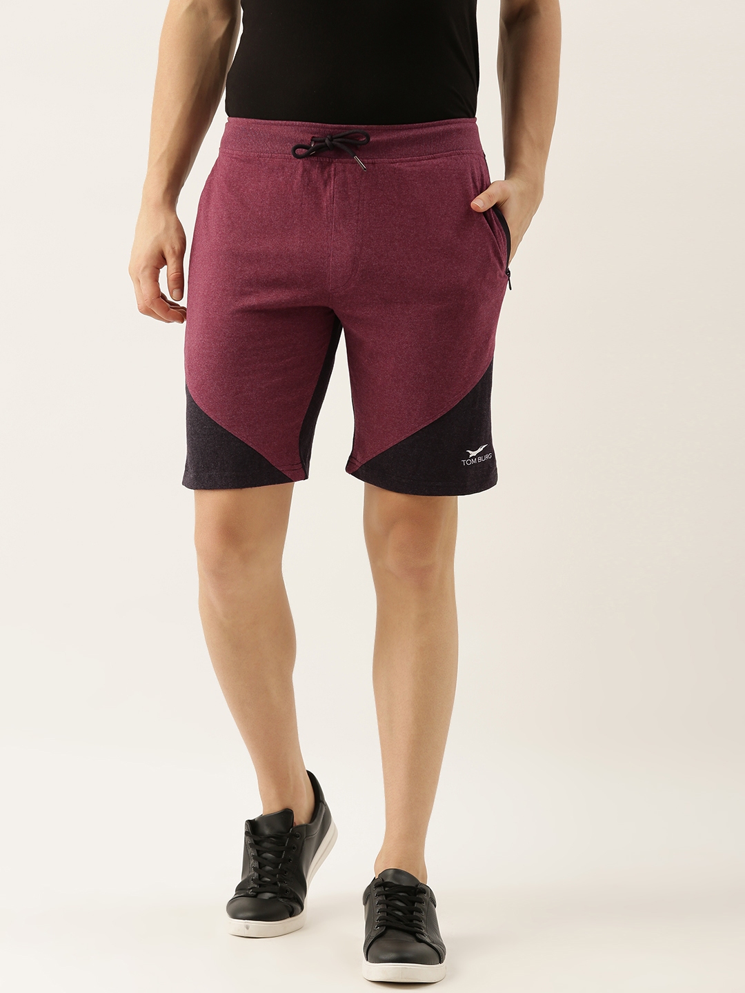 Buy TOM BURG Men Maroon Colourblocked Mid Rise Regular Shorts - Shorts ...