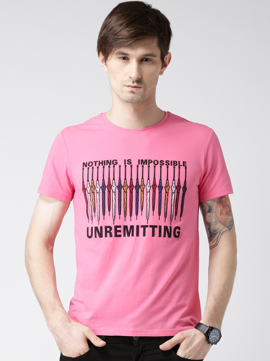 Buy Metersbonwe Pink Flock Print T Shirt - Tshirts for Men 1438878 | Myntra