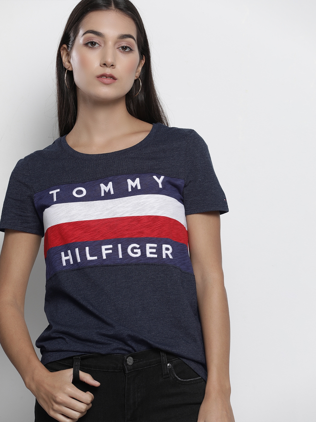 Buy Tommy Hilfiger Women Navy Blue Brand Logo Printed T Shirt Tshirts