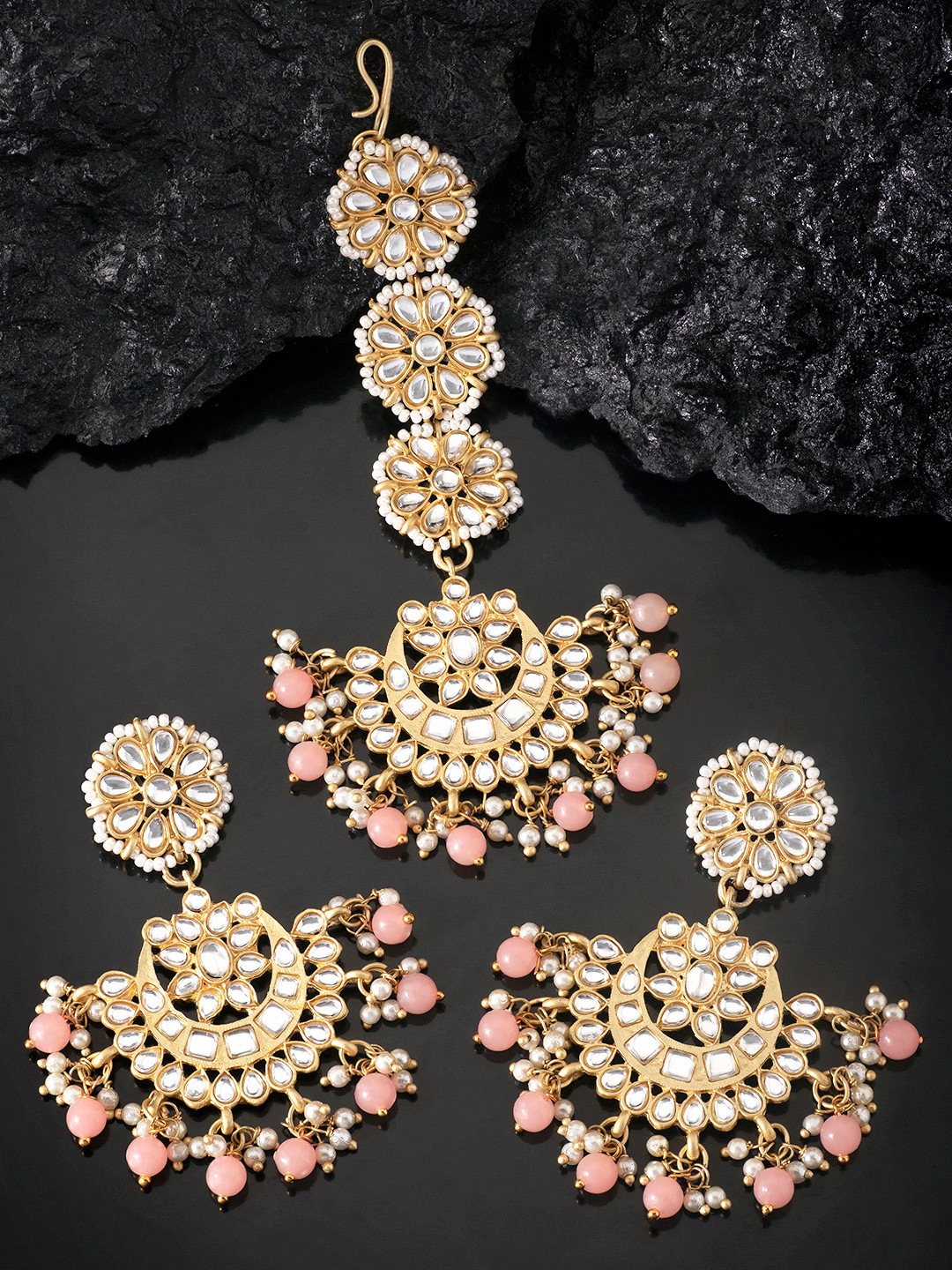 Buy Peora Women Gold Plated & Peach Kundan Studded Handcrafted ...